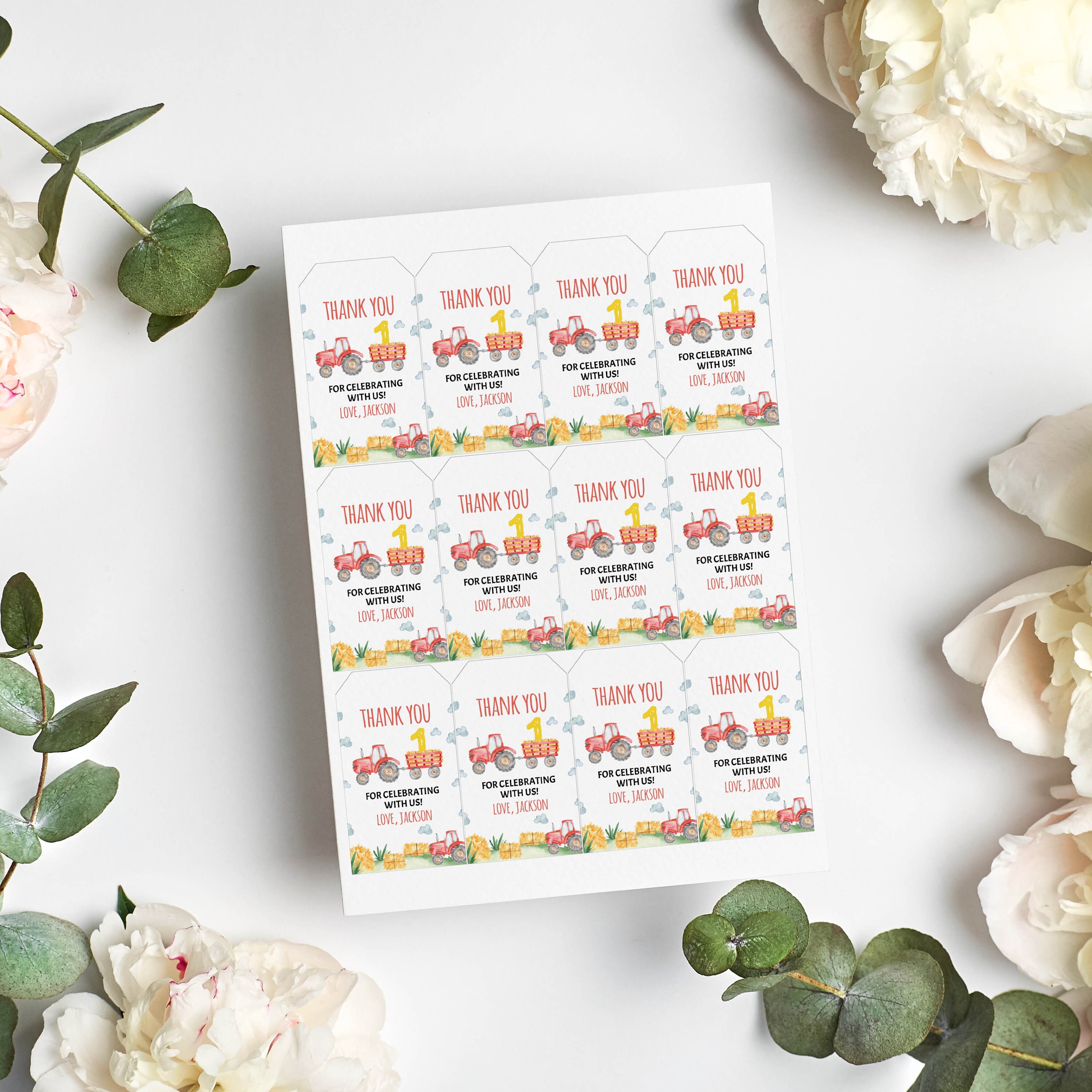 EDITABLE Tractor Birthday Favor Tags Red Tractor Thank You | Etsy