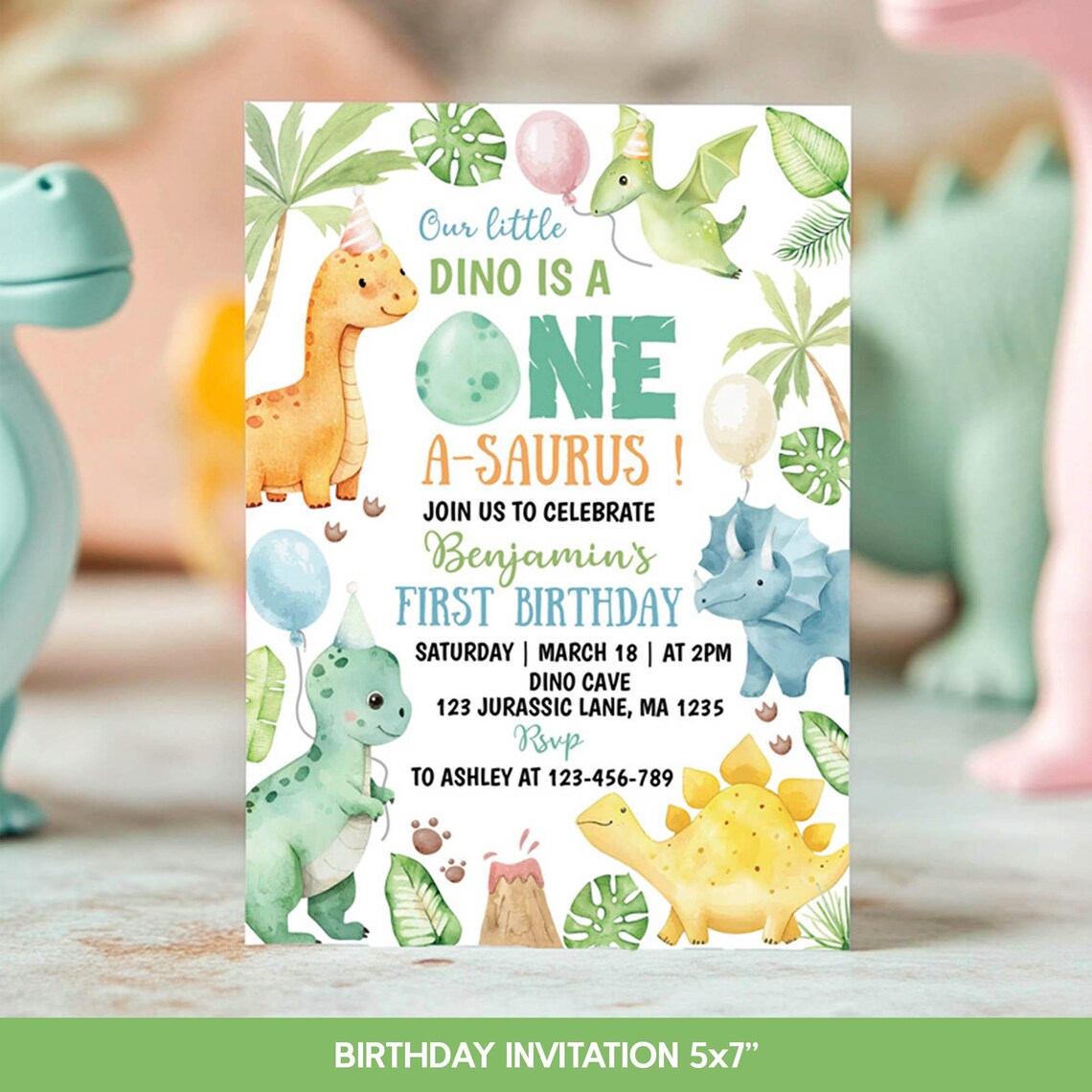 Editable Dinosaur Birthday Invitation Set, Oneasaurus Birthday Bundle ...