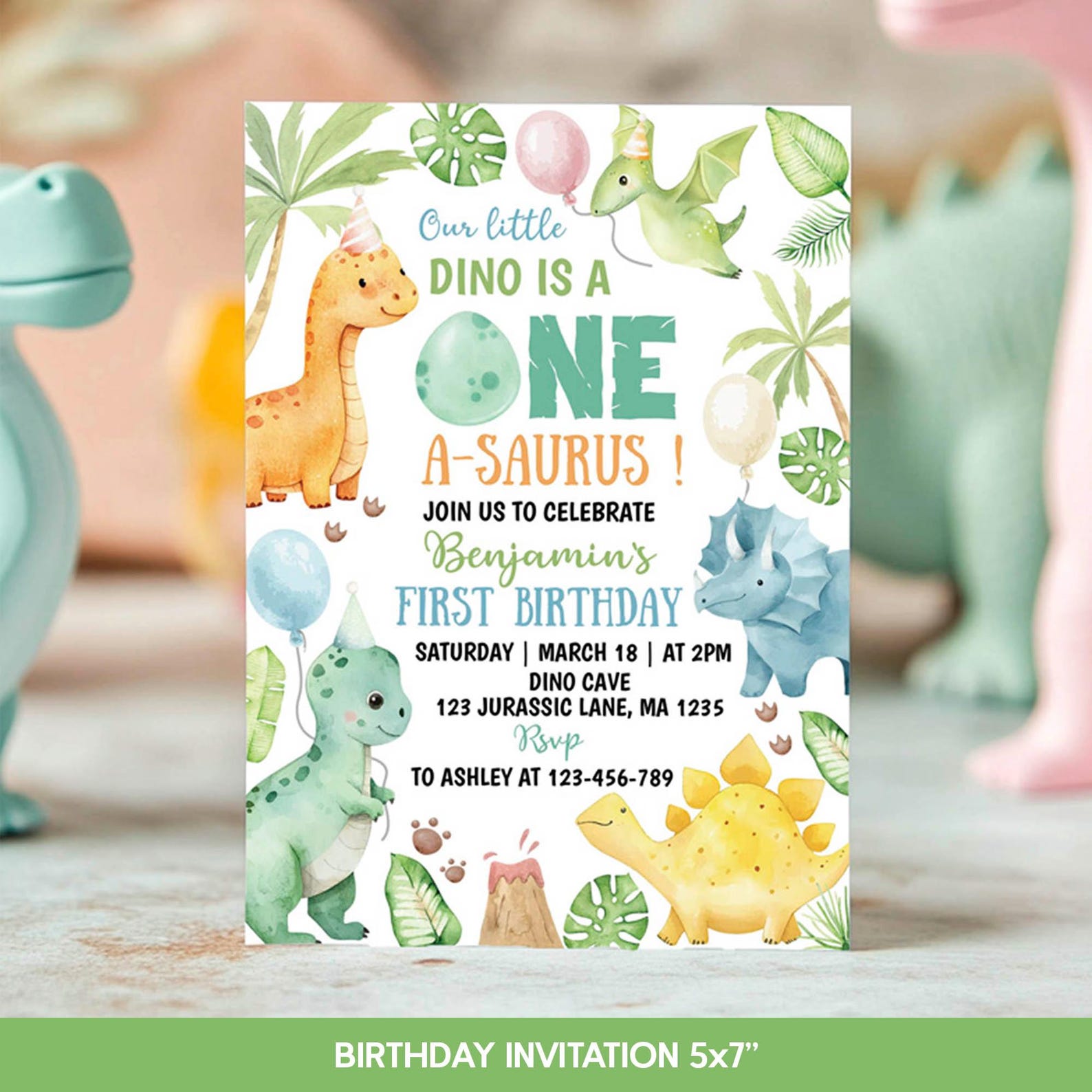 Editable Dinosaur Birthday Invitation Set, Oneasaurus Birthday Bundle ...