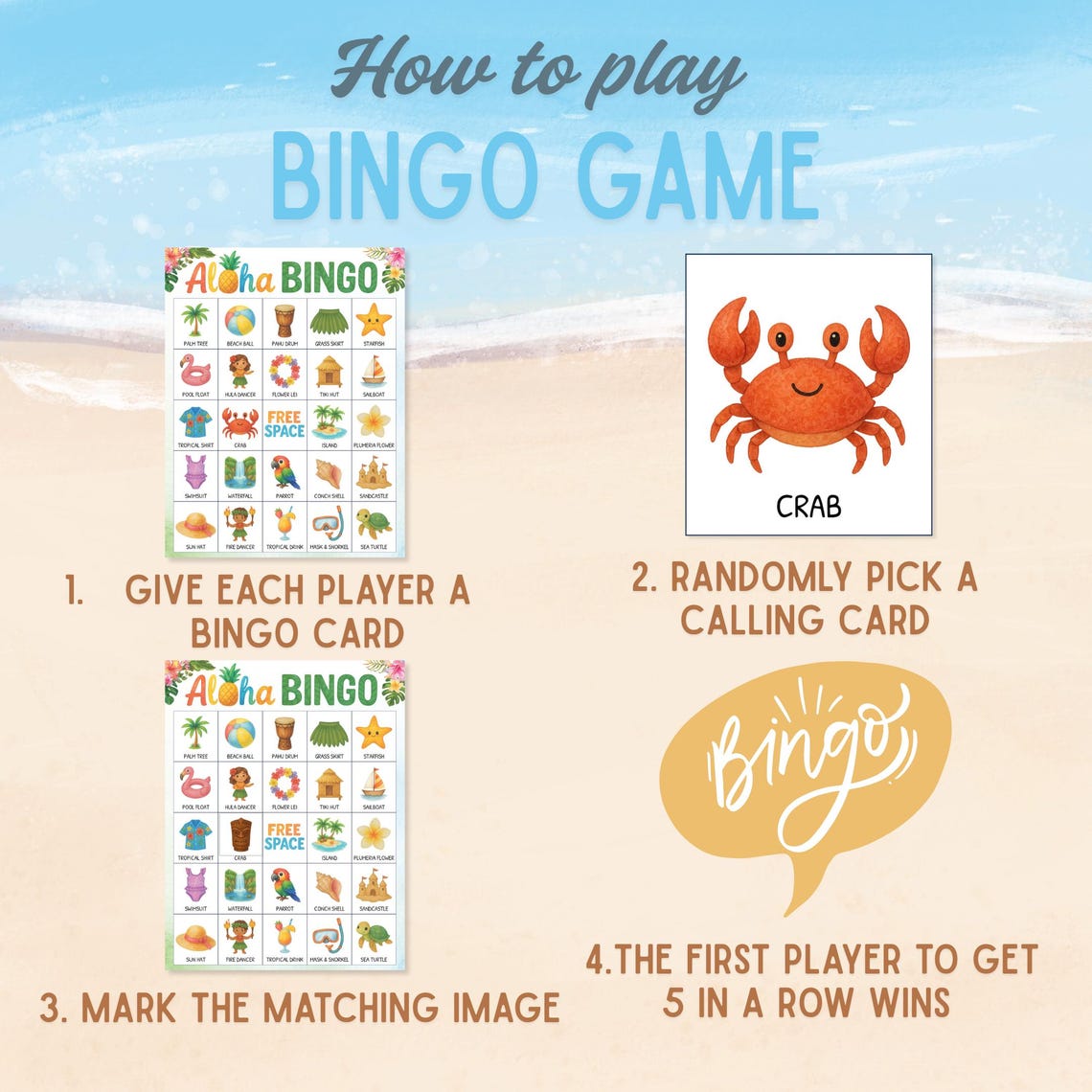 Aloha Bingo Game Printable, Hawaiian Bingo Cards, Tropical Party ...