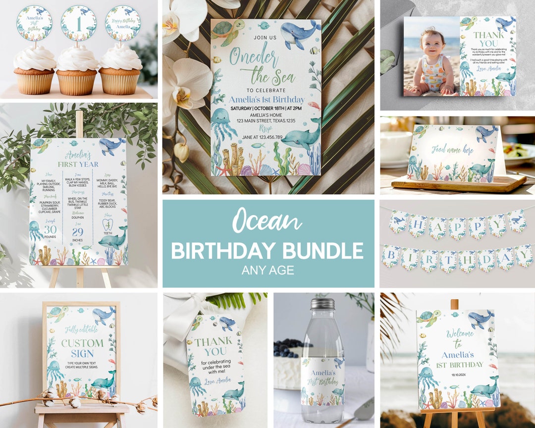 Editable Under the Sea Birthday Invitation Bundle, Ocean 1st Birthday ...