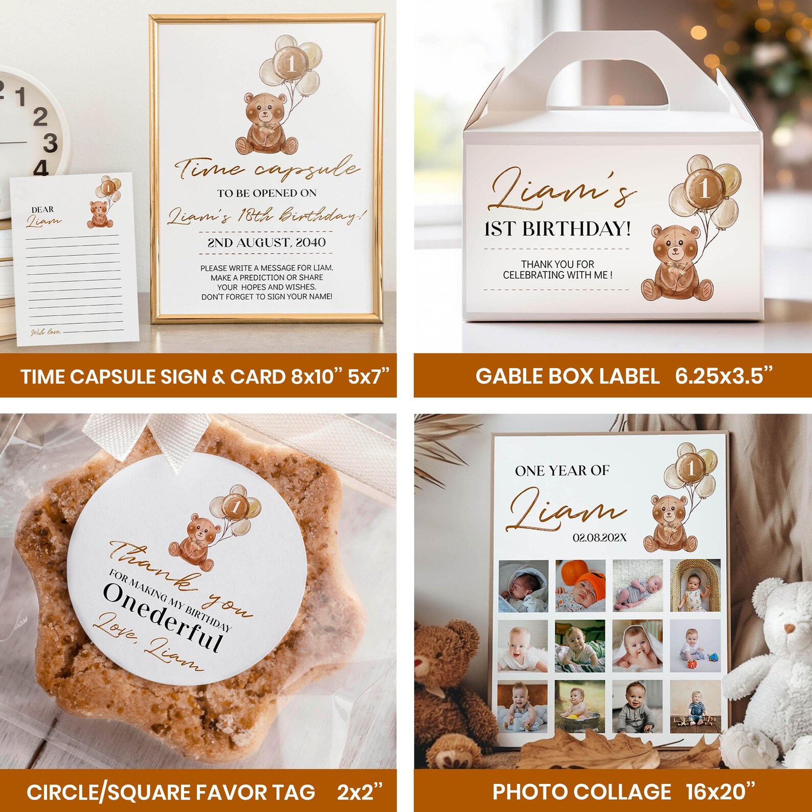 Editable Beary First Birthday Invitation Set, Neutral Bear 1st Birthday ...