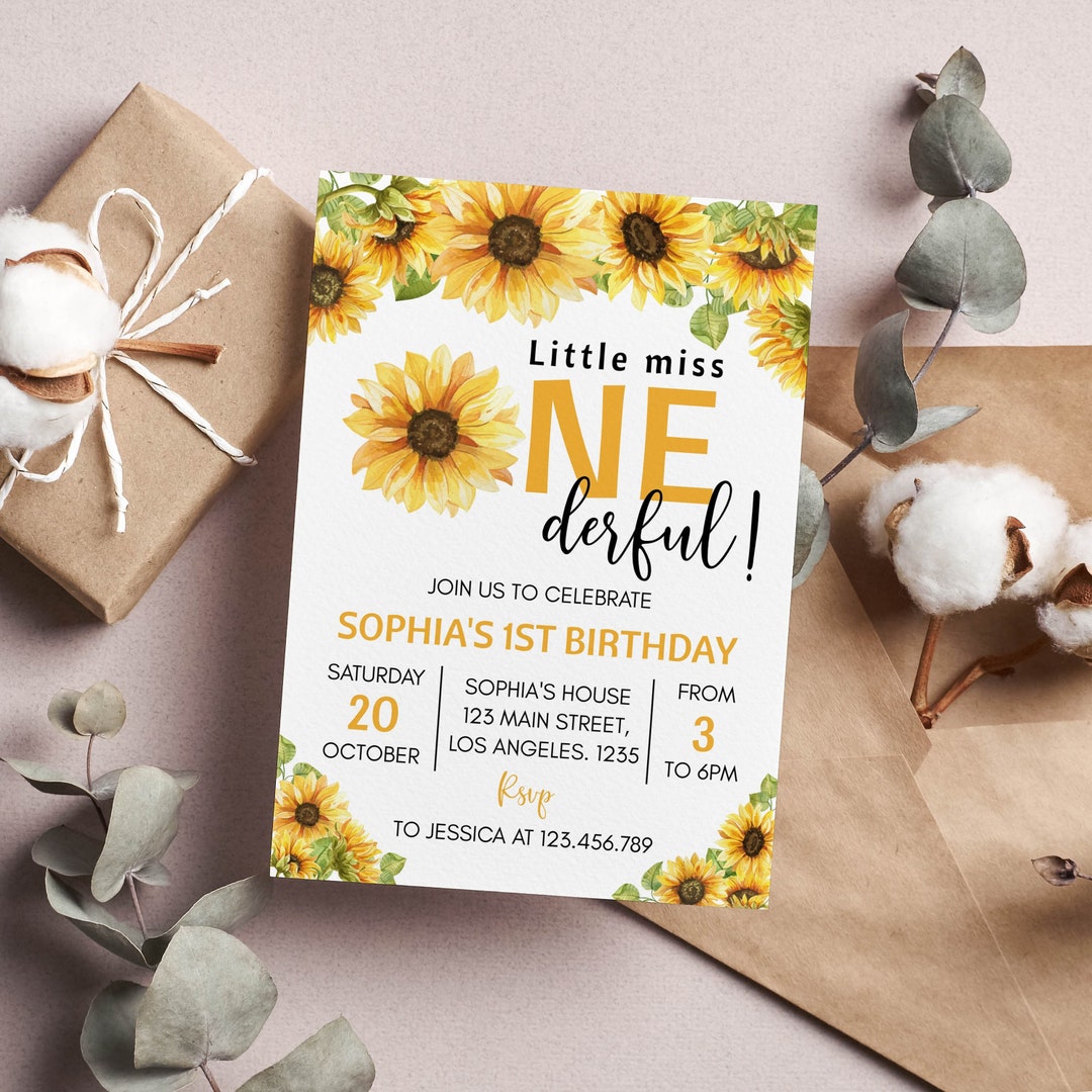 Editable Sunflower Birthday Invitation, Girl Sunflower 1st Birthday ...