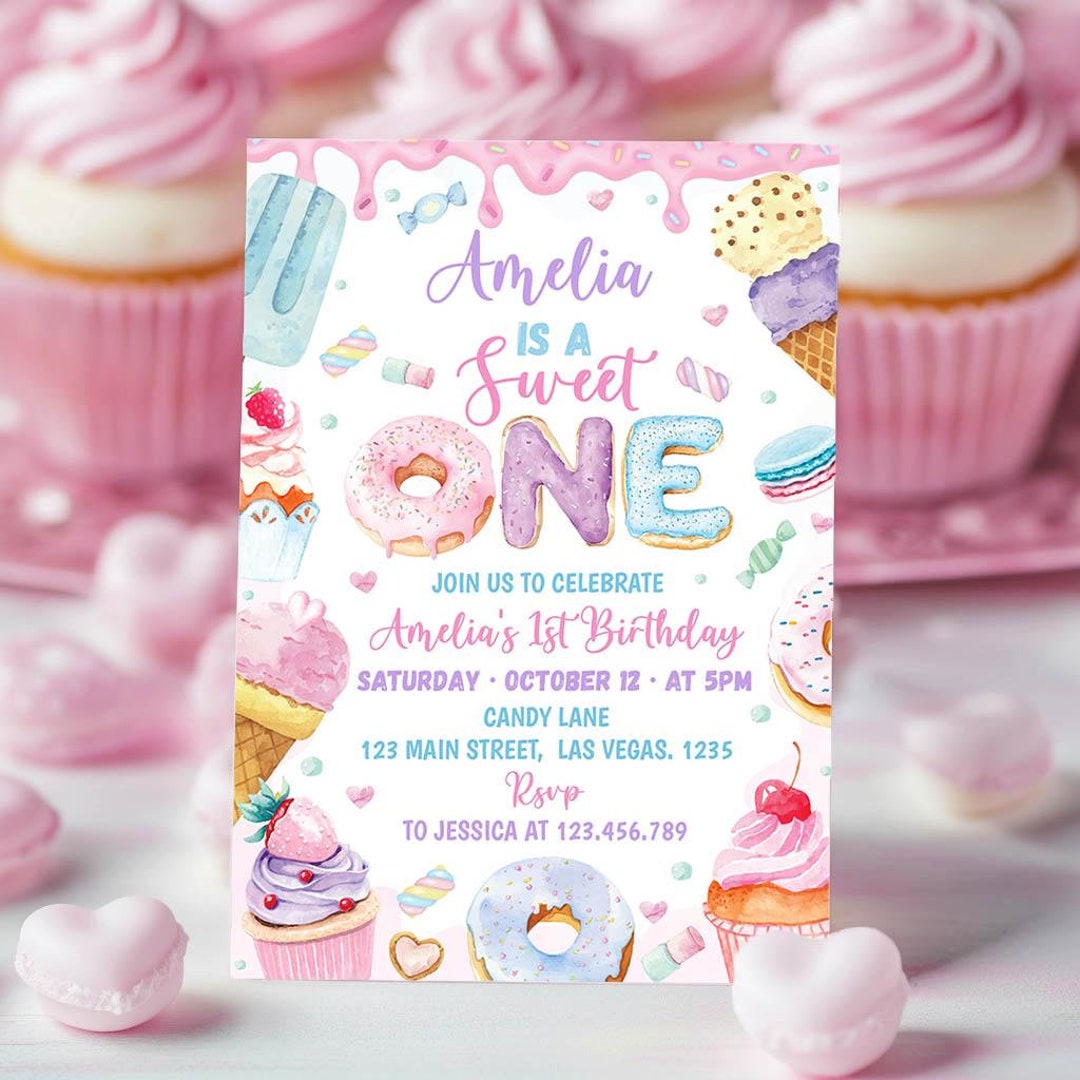 Editable Sweet One Birthday Invitation, Donut 1st Birthday Invitation ...