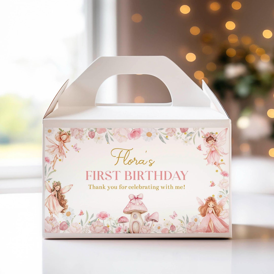 EDITABLE Fairy Party Favor Box Label, Fairy First Birthday Gable Box ...