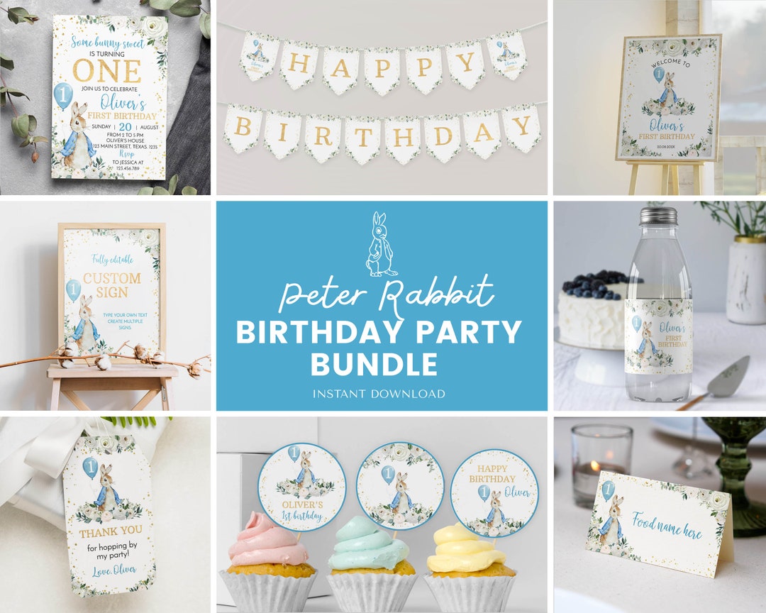 Editable Peter Rabbit 1st Birthday Invitation Bundle, Peter Rabbit ...