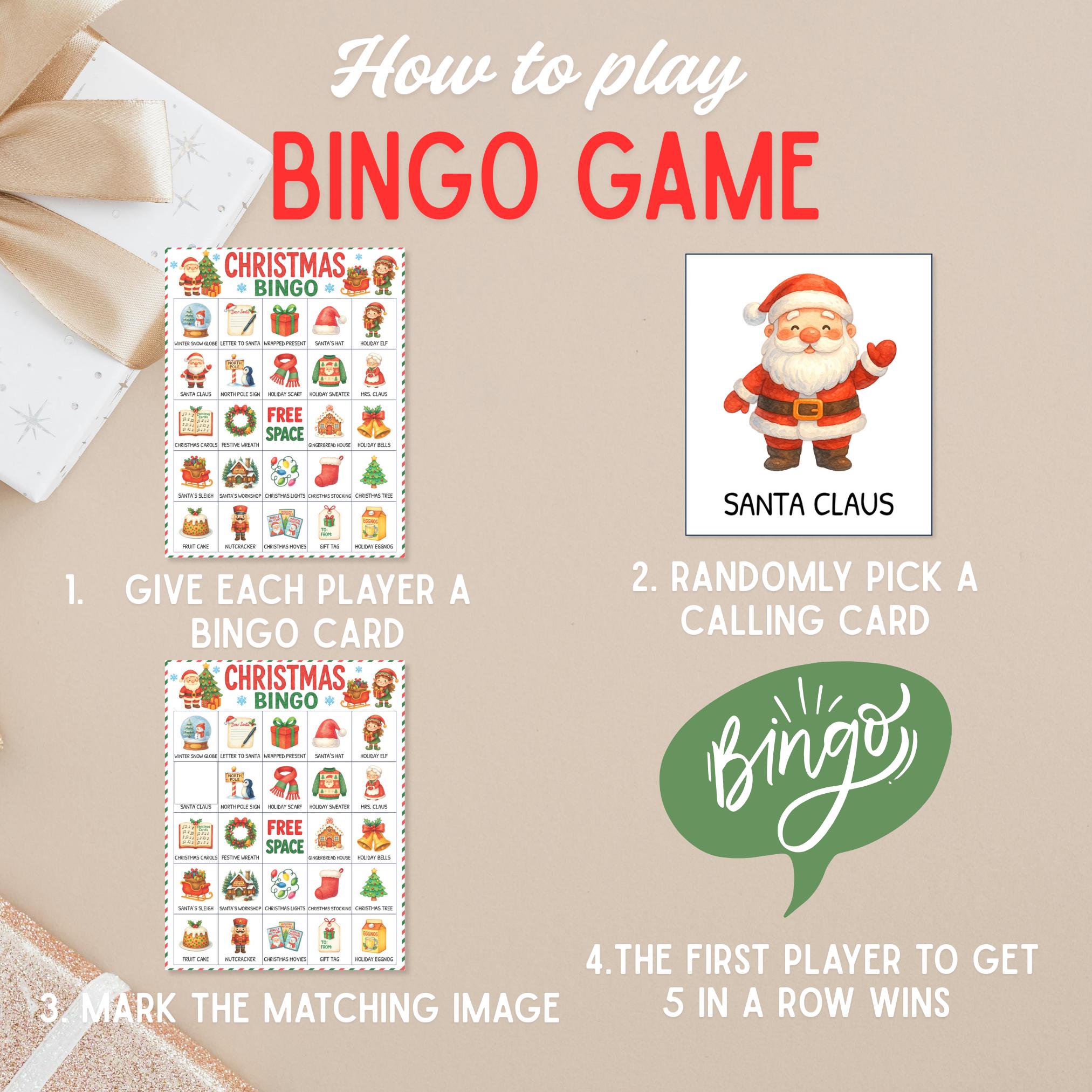 Christmas Bingo Game Printable for Kids, 50 Bingo Cards Party Game ...