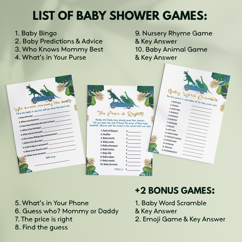 10 Editable Dinosaur Baby Shower Games Dino Baby Shower Game - Etsy