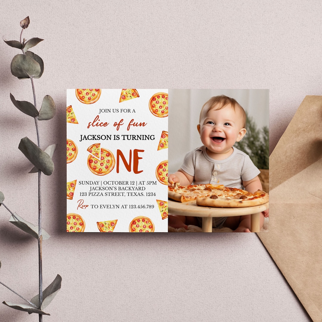 EDITABLE Pizza Party Birthday Invitation , Pizza First Birthday Photo ...
