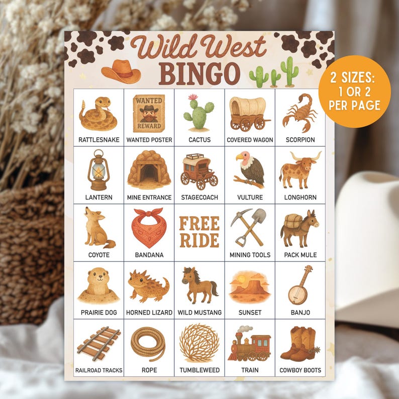 Wild West Bingo Game Printable | Western Cowboy Party Game | Kids ...