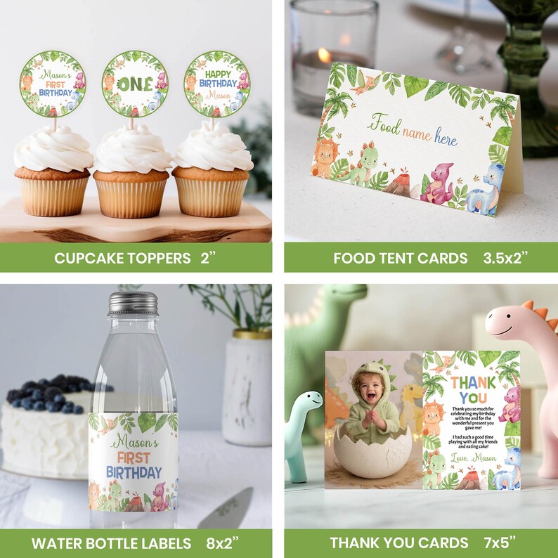Editable Dinosaur Birthday Invitation Set, Oneasaurus Birthday Bundle ...