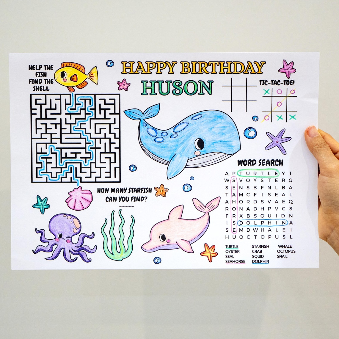 EDITABLE Under the Sea Birthday Coloring Placemat, Ocean Animals ...