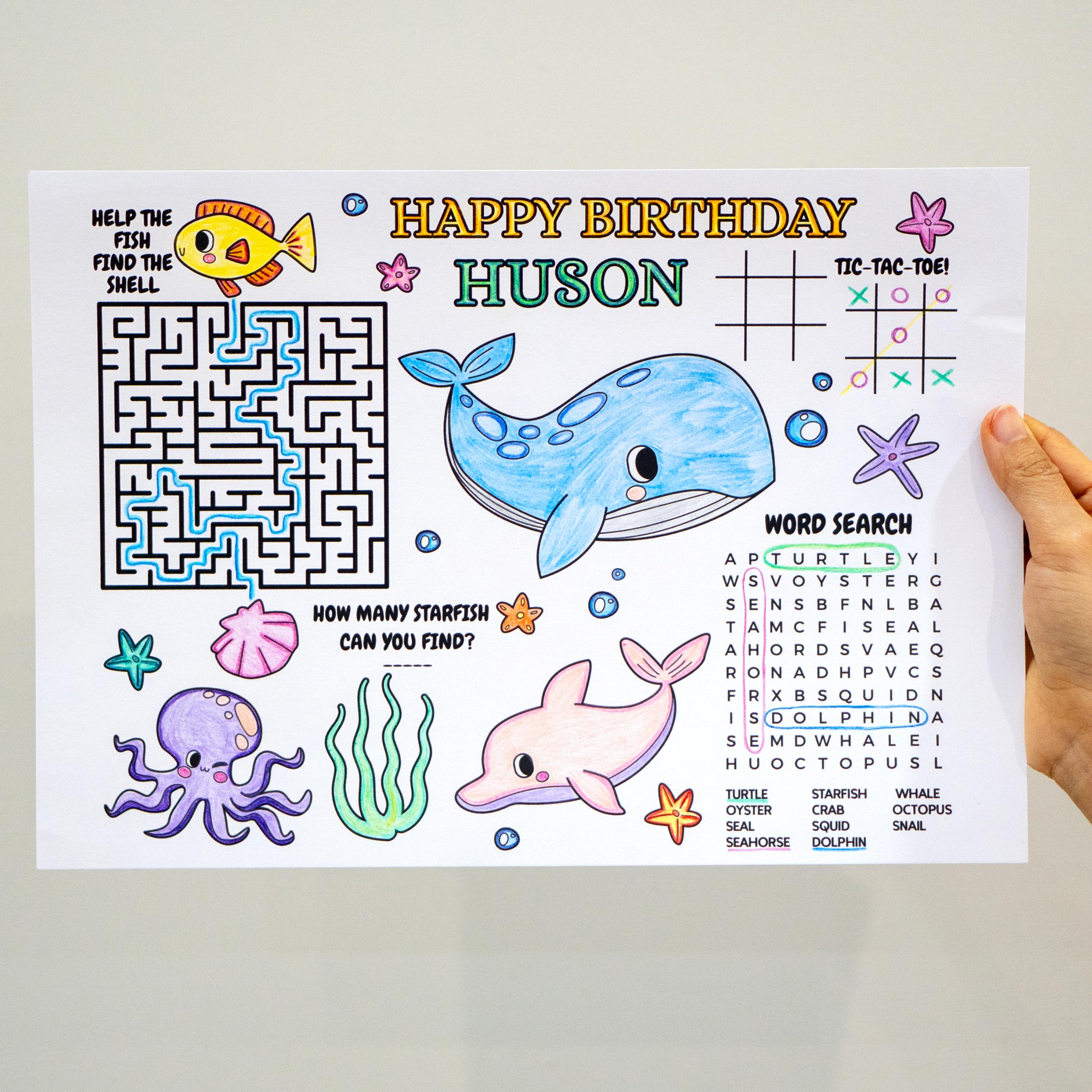 EDITABLE Under the Sea Birthday Coloring Placemat, Ocean Animals ...