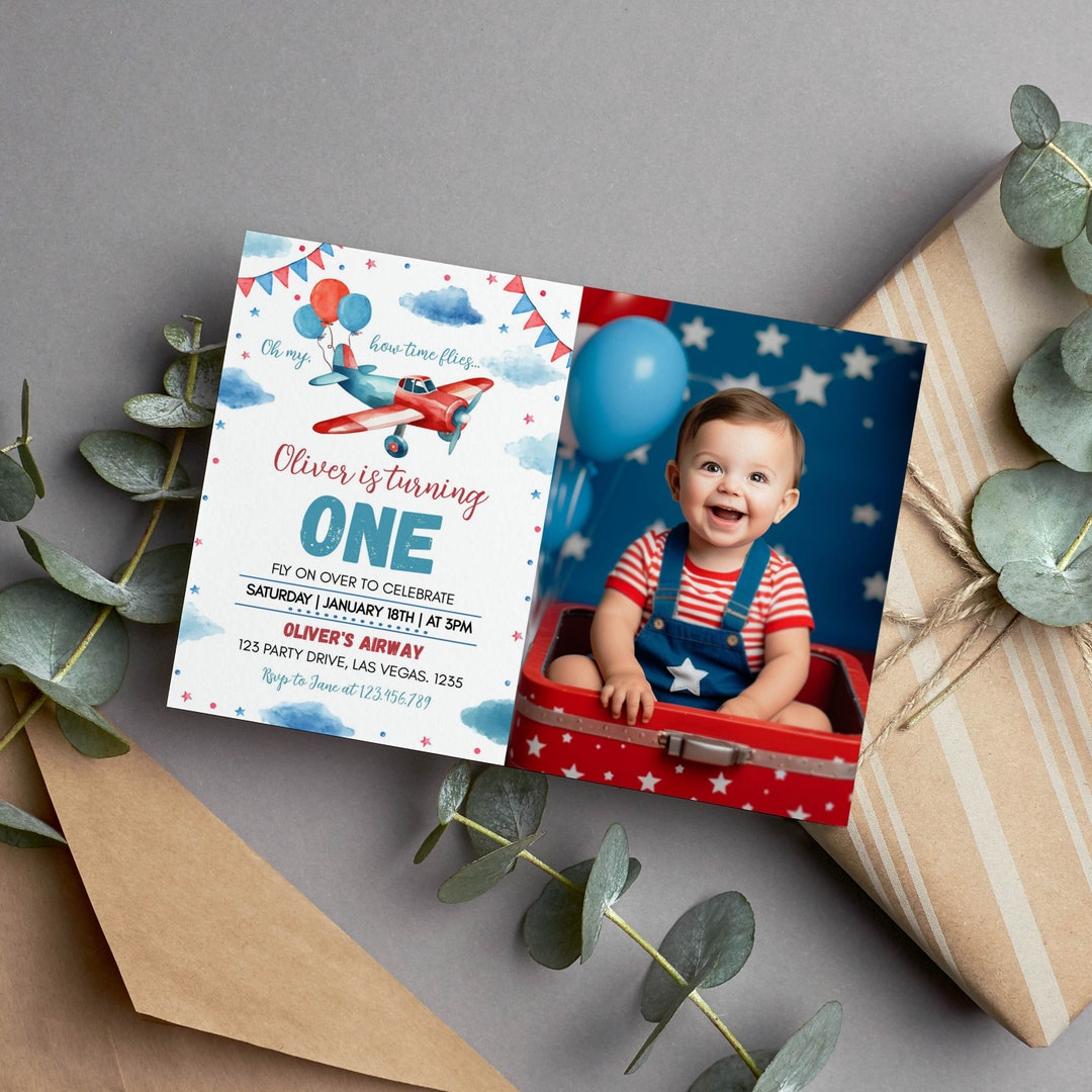 Editable Airplane First Birthday Invitation, Airplane 1st Birthday ...