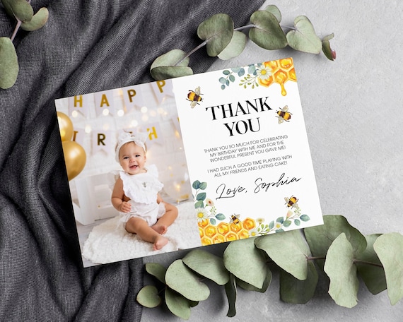 EDITABLE Bee Thank You Card Bee Birthday Party Picture Thank - Etsy