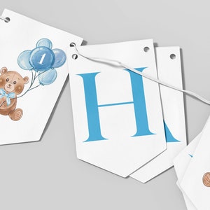 Editable Bear Birthday Banner, Teddy Bear Happy Birthday Banner, Beary ...