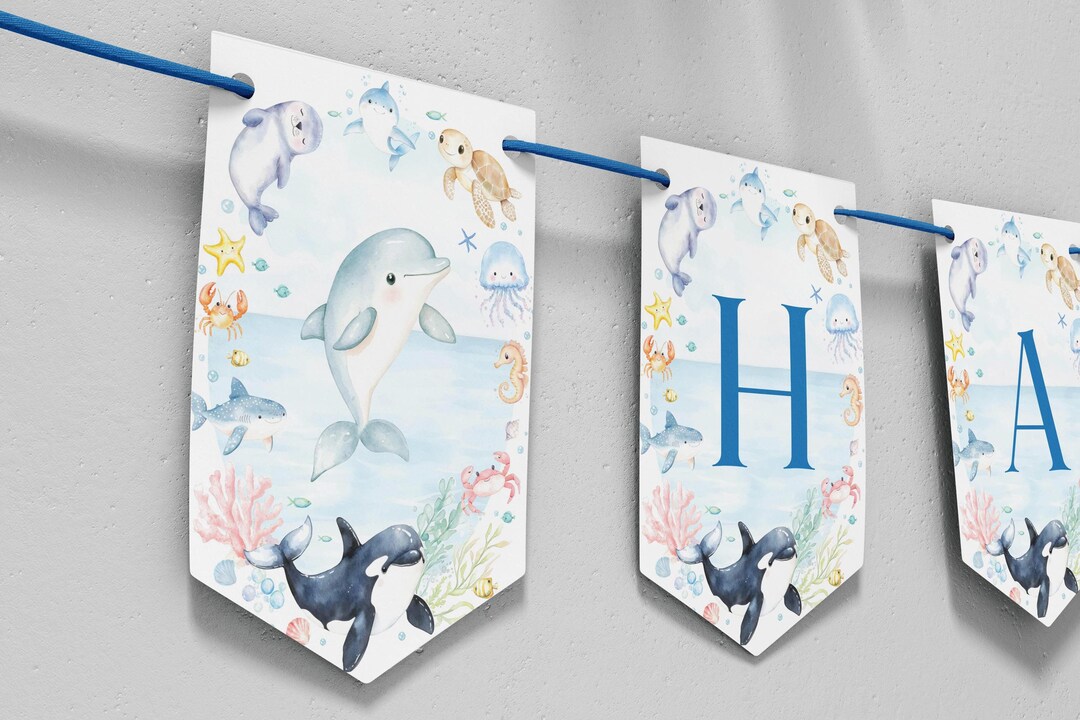 Editable Under the Sea Birthday Banner, Oneder the Sea Happy Birthday ...