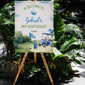 EDITABLE Golf Birthday Welcome Sign, Hole in One Birthday Welcome Sign ...