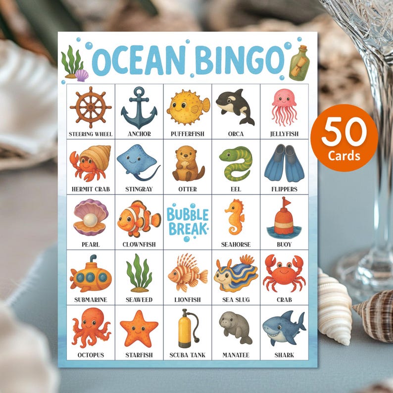 Ocean Bingo Game Printable | Under the Sea Bingo Cards | Ocean Themed ...