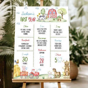 EDITABLE Farm Party Animals Birthday Milestone Board, 1st Birthday ...