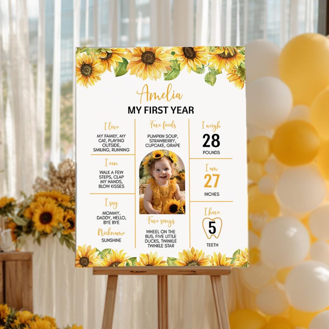 EDITABLE Sunflower 1st Birthday Milestone Sign, Boho Birthday Girl ...