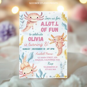 Editable Axolotl Birthday Invitation, Axolotls Party Invite, Axolotl ...