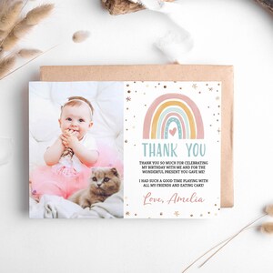 EDITABLE Boho Rainbow Sunshine Birthday Thank You Card - Etsy