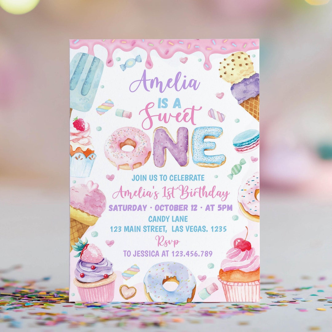 Editable Sweet One Birthday Invitation, Donut 1st Birthday Invitation ...