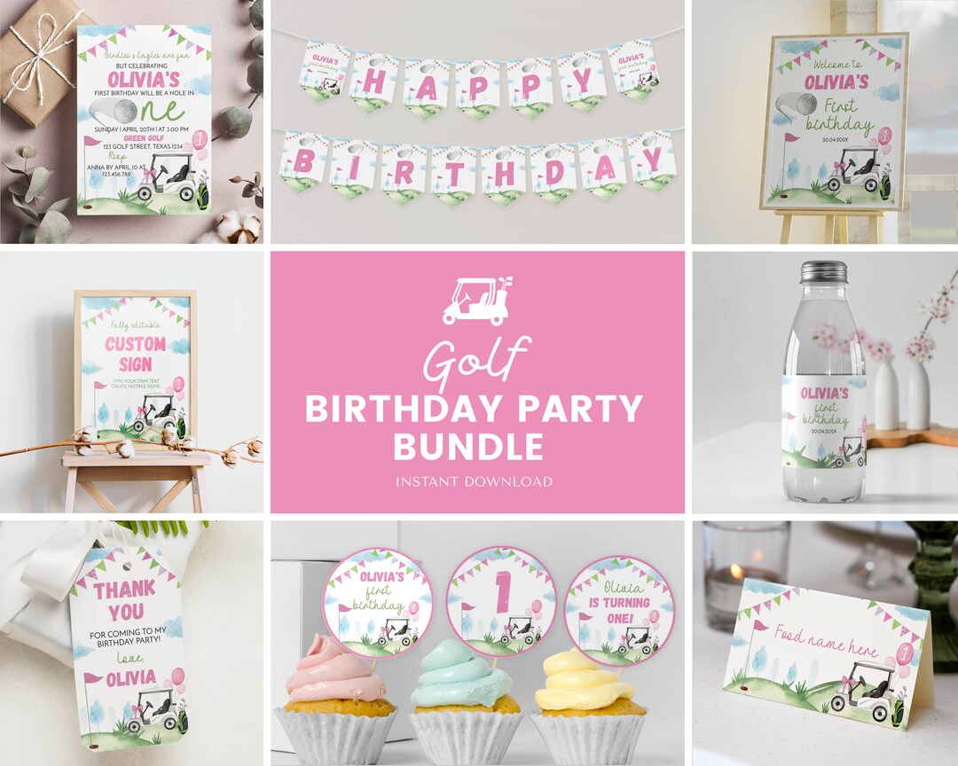 Editable Golf First Birthday Invitation Bundle, Girl Golf Birthday ...