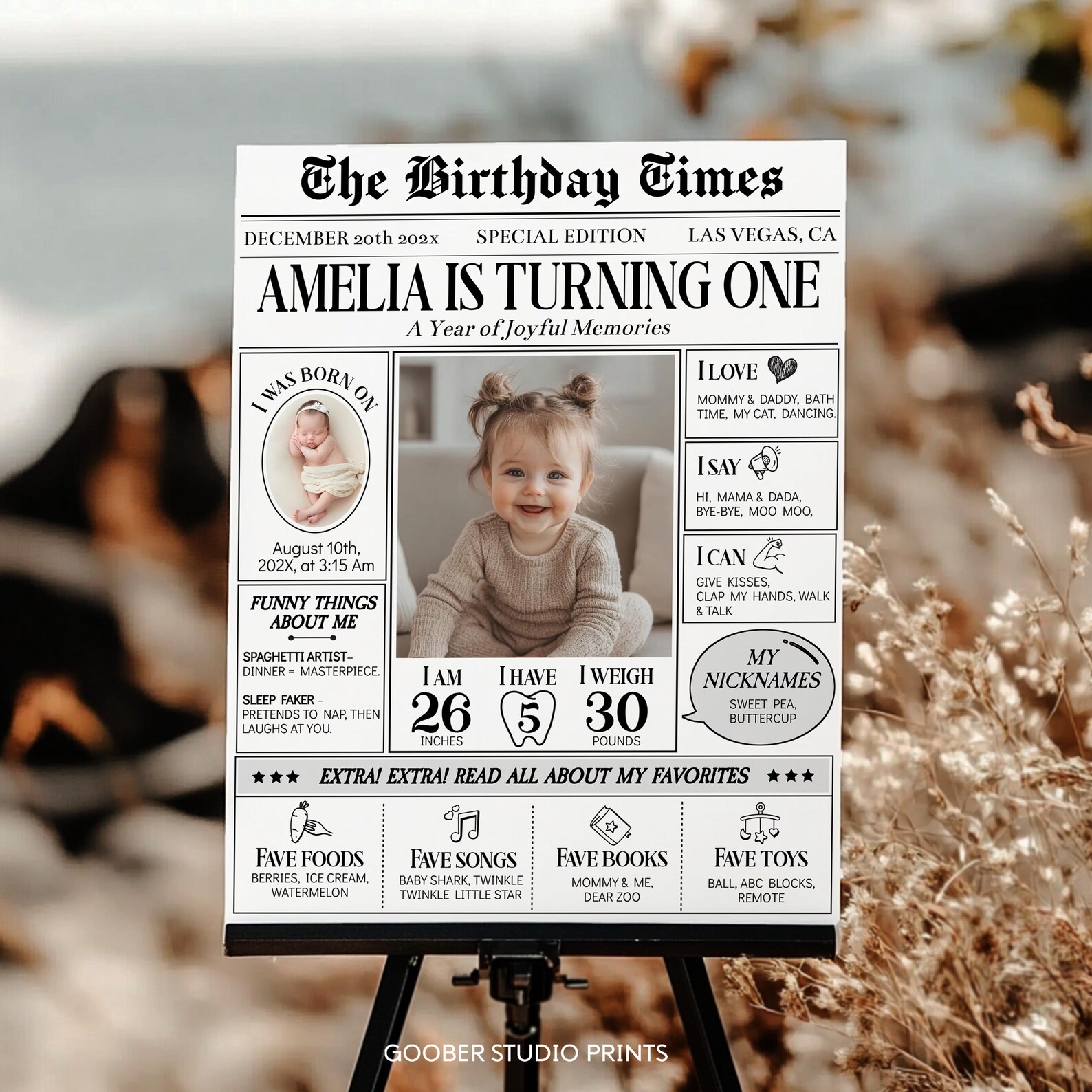 Editable First Birthday Milestone Sign, One Year of Baby Birthday ...