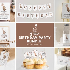 Editable Beary First Birthday Invitation Bundle, Teddy Bear Theme ...