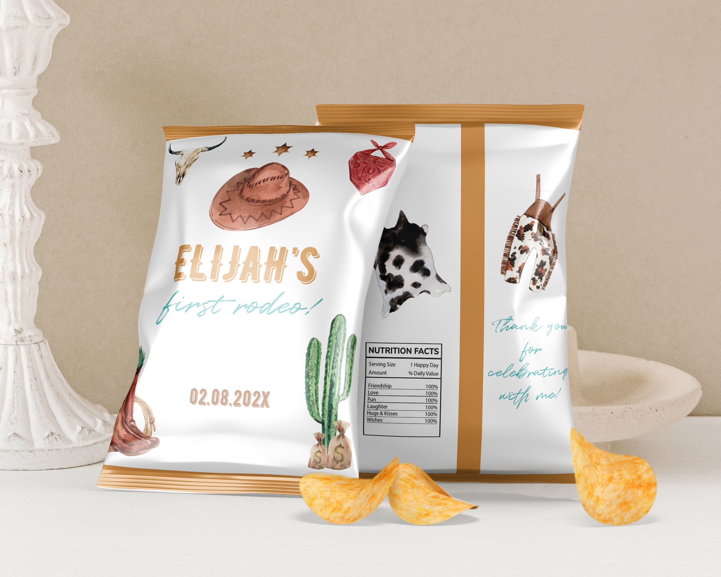EDITABLE My First Rodeo Birthday Chip Bags, Cowboy First Birthday Snack ...