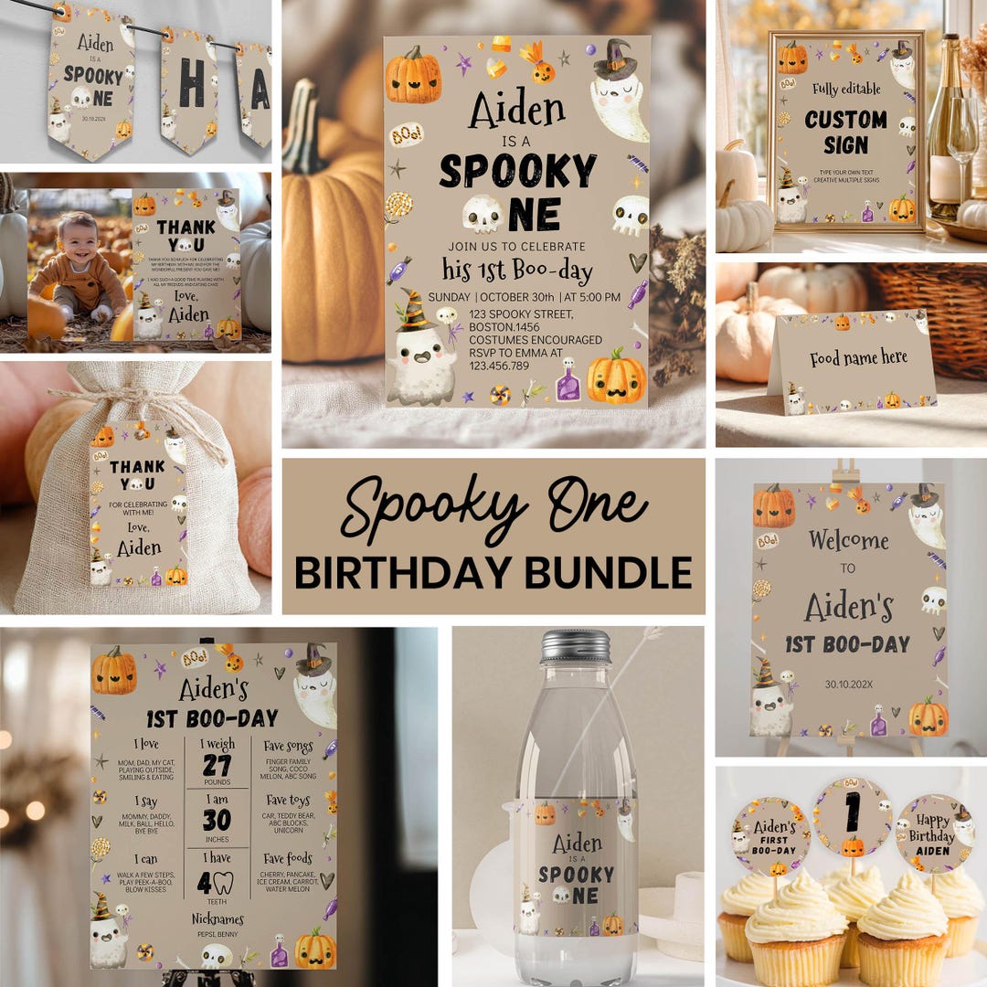 Editable Spooky One Birthday Invitation Bundle, Halloween 1st Birthday ...