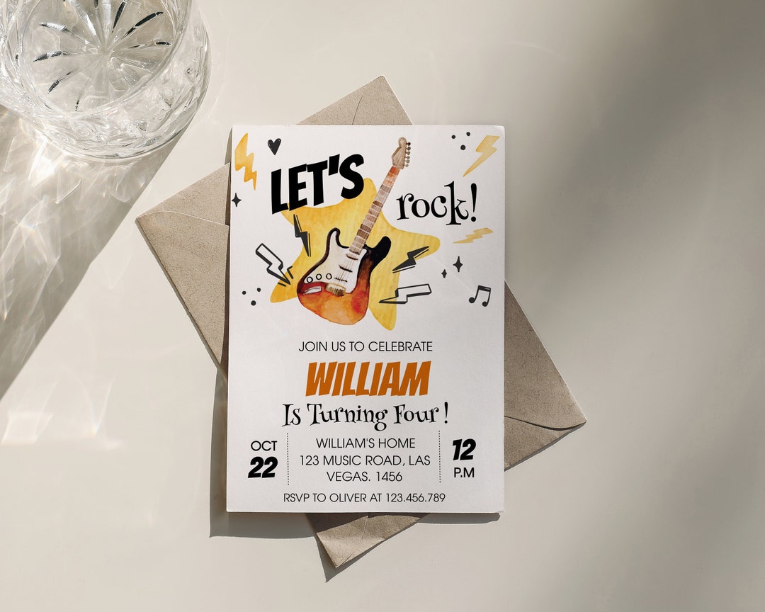 EDITABLE Rock Birthday Invitation, Rock and Roll Birthday Invitation ...