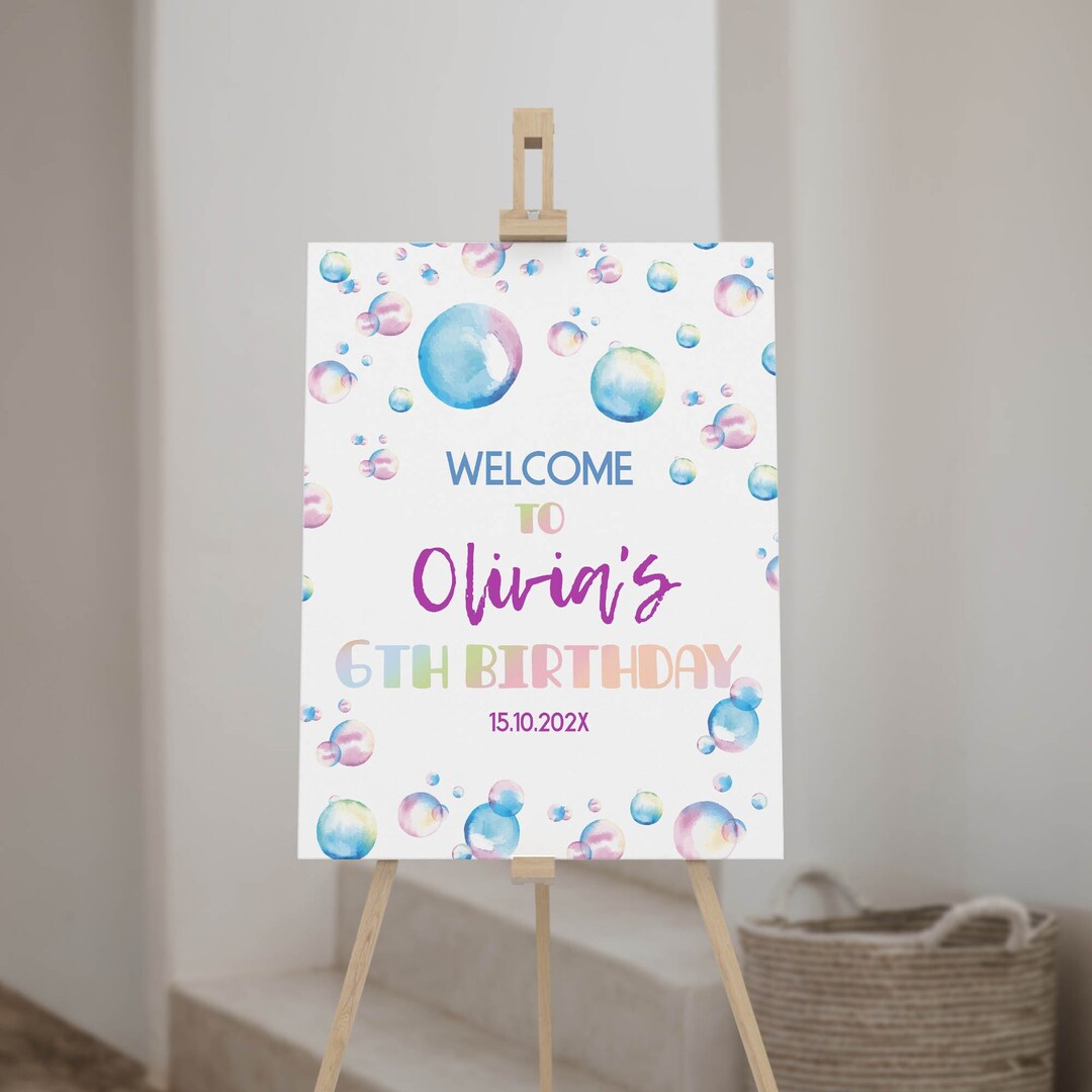 EDITABLE Bubble Welcome Sign, Bubble Birthday Party Welcome Poster, Pop ...