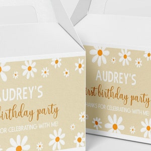 EDITABLE Daisy Birthday Party Gable Gift Box Label, Retro Daisy Favor ...