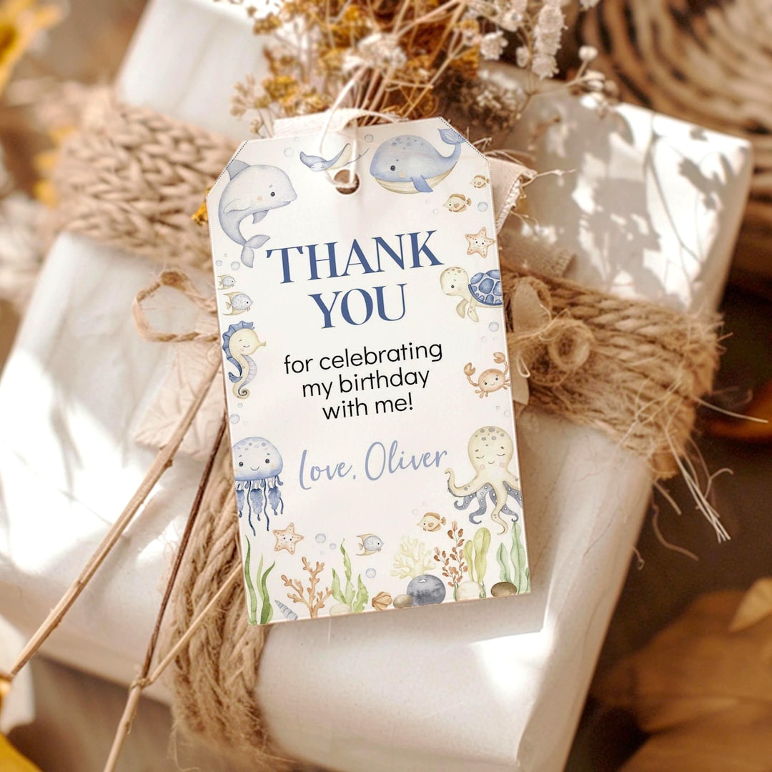 EDITABLE Under the Sea Birthday Thank You Tags, Cute Ocean Birthday ...