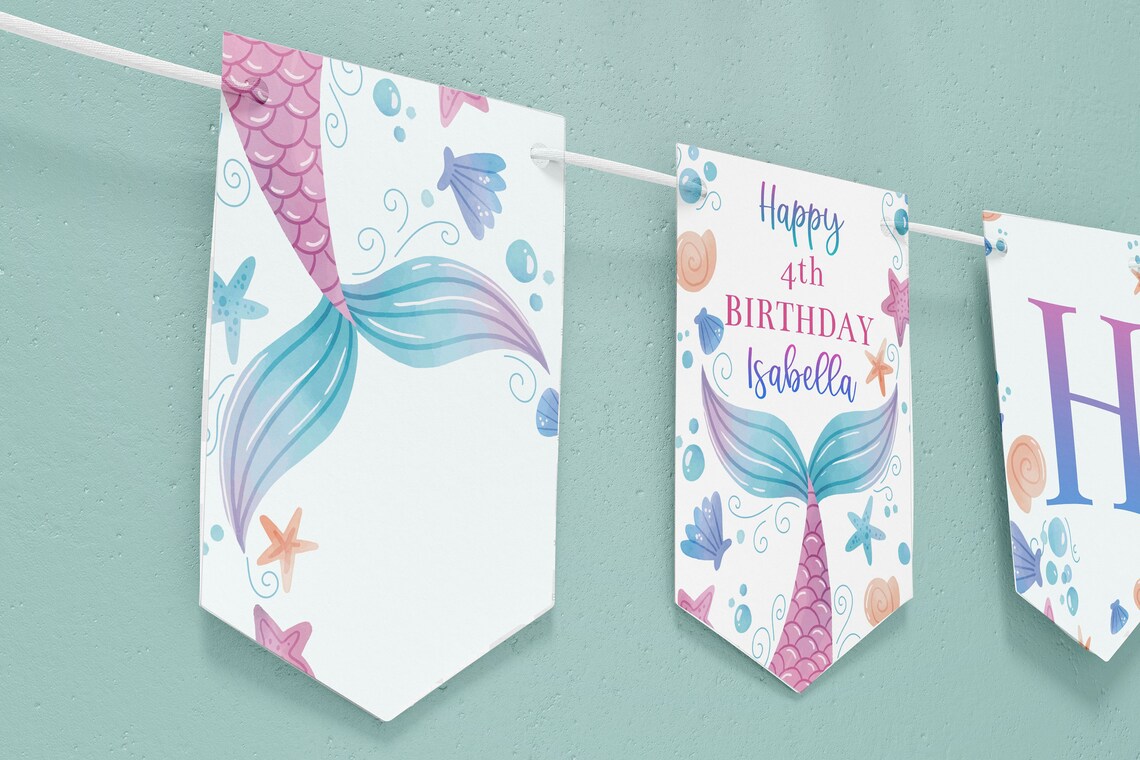 Editable Mermaid Banner Mermaid Birthday Banner Mermaid | Etsy