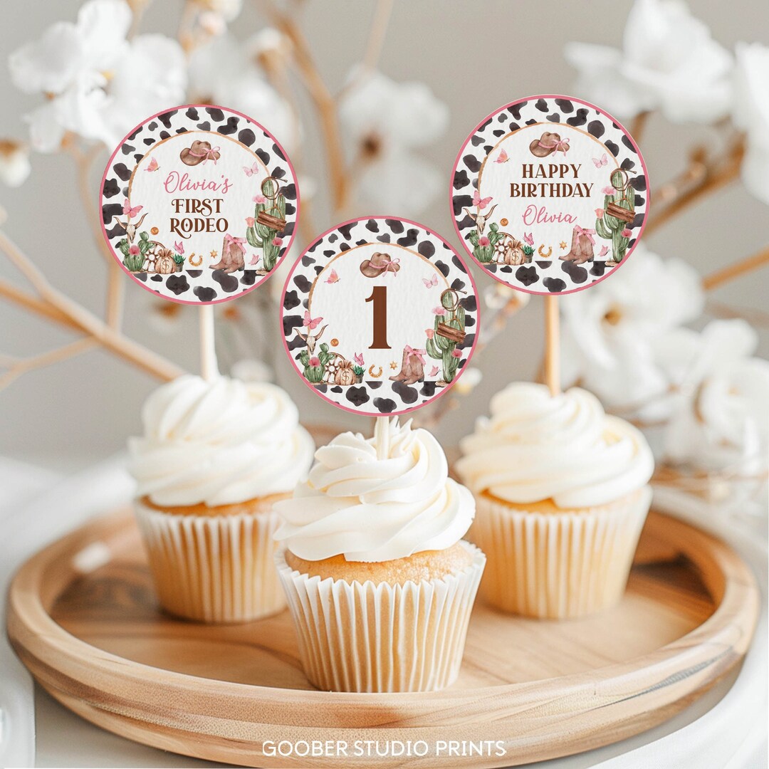 Editable My First Rodeo Birthday Cupcake Topper, Cowgirl 1st Birthday ...