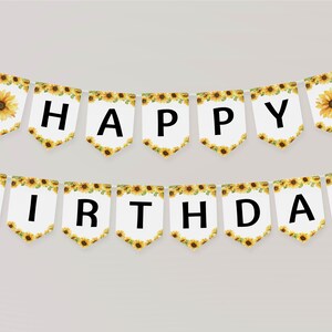 Editable Sunflower 1st Birthday Banner, Sunflower Happy Birthday Banner ...