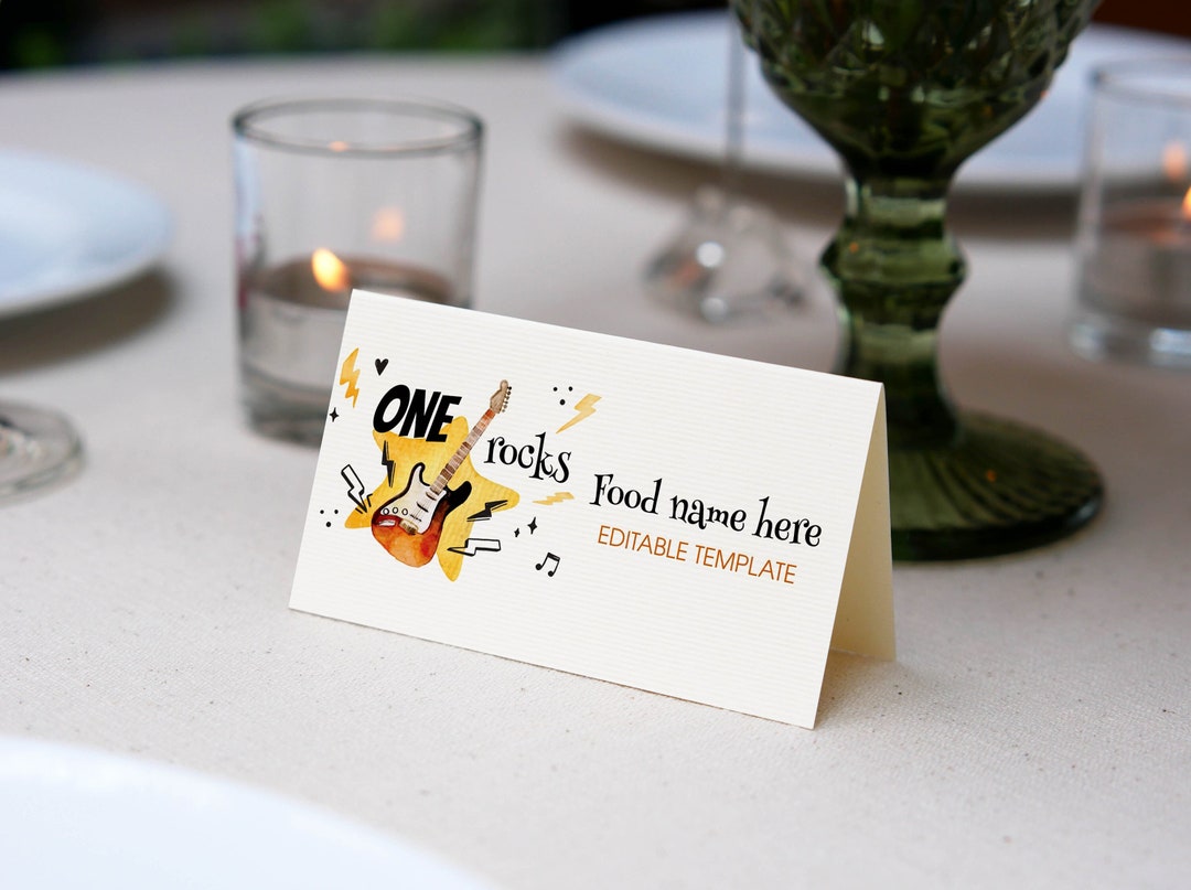 EDITABLE Rock and Roll Birthday Food Tent Card, One Rocks Food Name ...