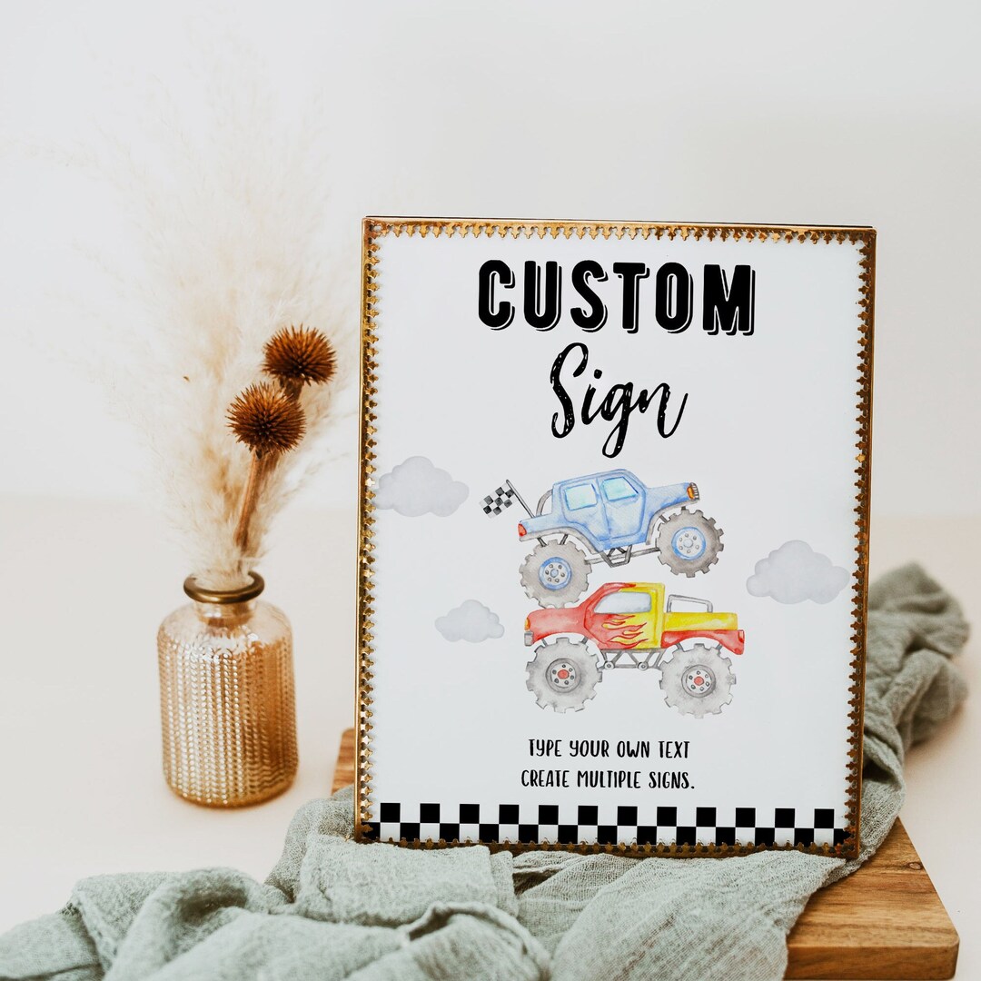EDITABLE Monster Truck Birthday Party Sign, Monster Trucks Custom Sign ...