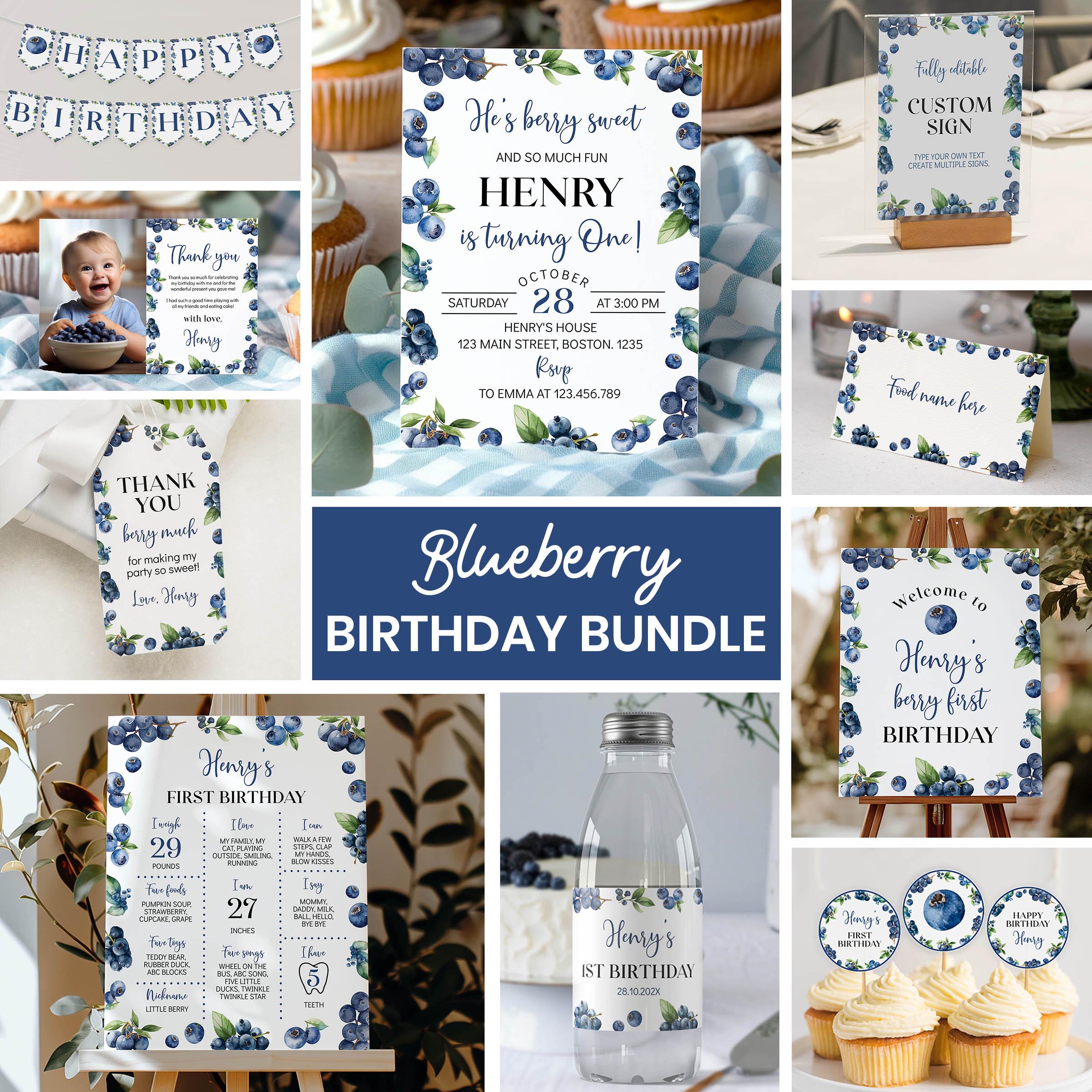 Editable Berry First Birthday Invitation Bundle, Blueberry 1st Birthday ...