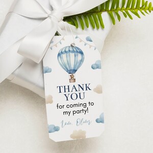 EDITABLE Teddy Bear Birthday Thank You Tags, Hot Air Balloon Birthday ...