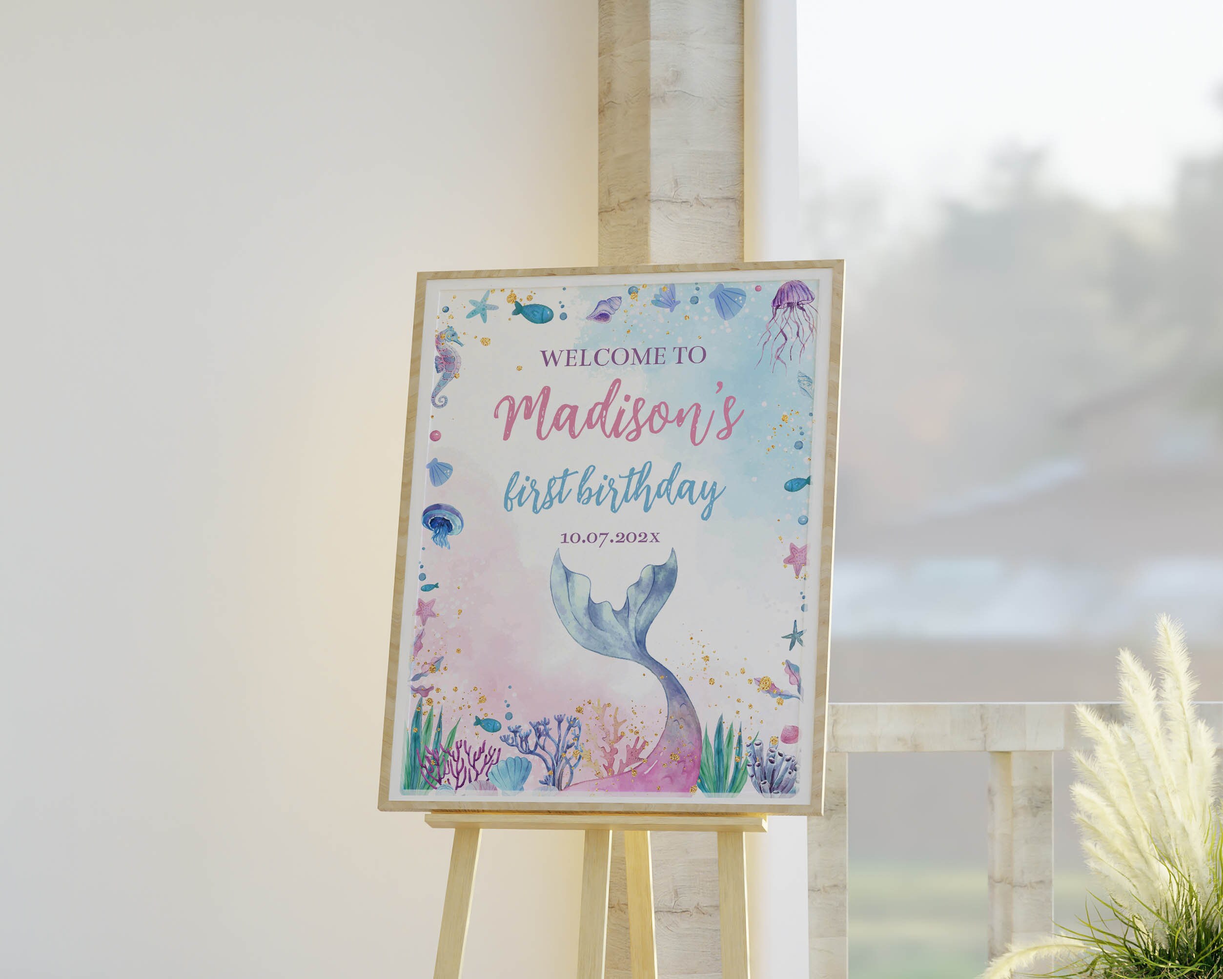 EDITABLE Mermaid Welcome Sign Pastel Mermaid Birthday Sign - Etsy