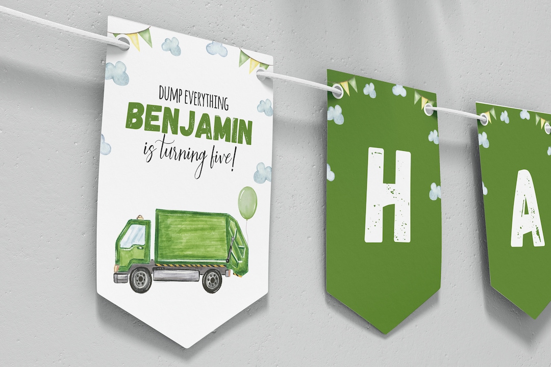 Editable Garbage Truck Birthday Banner, Trash Truck Birthday Party ...