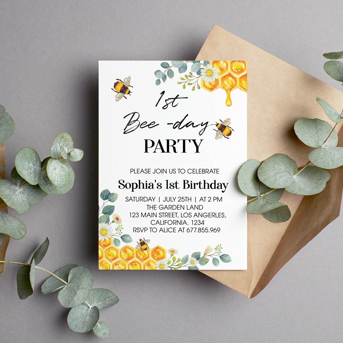 EDITABLE First Bee Day Invitation Bee Birthday Invitation | Etsy
