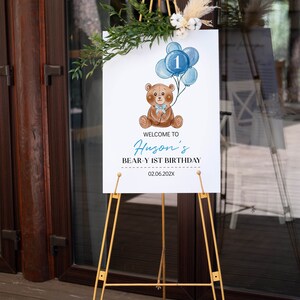 EDITABLE Beary First Birthday Welcome Sign, Teddy Bear Birthday Decor ...