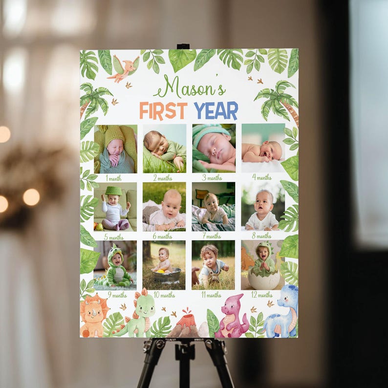 Editable Dinosaur 1st Birthday Photo Collage, Oneasaurus Party ...