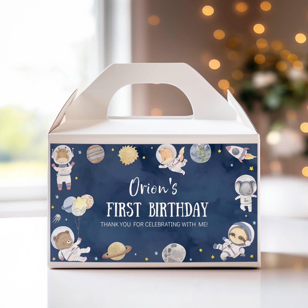 EDITABLE Outer Space Birthday Gift Box Label, Astronaut Birthday Gable ...